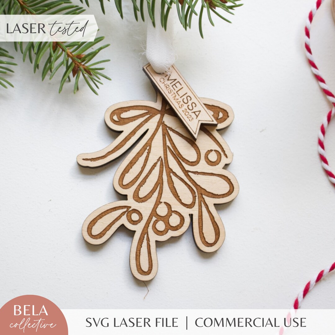 SVG Christmas Mistletoe Sprig Ornament | Personalized Holiday Wood ...