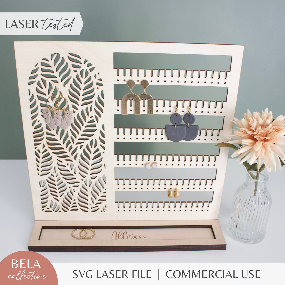 SVG Earring Stand With Ring Tray Laser Cut File for Glowforge | Stud ...
