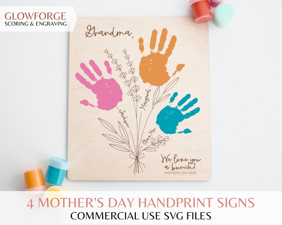 SVG Mother's Day Handprint Sign Set of 4 Wood Handprint Bouquet Wooden ...