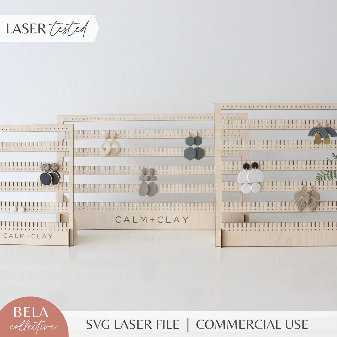 SVG Set of 3 Bar Earring Display Stand, Laser Cut File for Glowforge ...