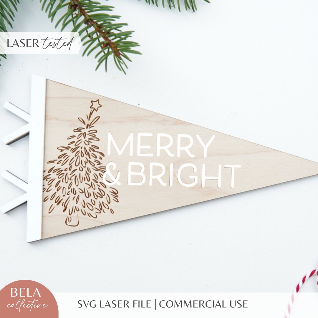 SVG Christmas Pennant Flag | Merry and Bright Holiday Wood Sign | Laser ...