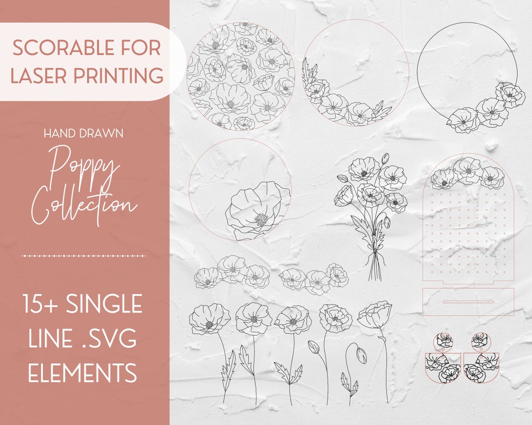 SCORING Poppy Set for Glowforge Laser Cutting, SVG File Single Line ...