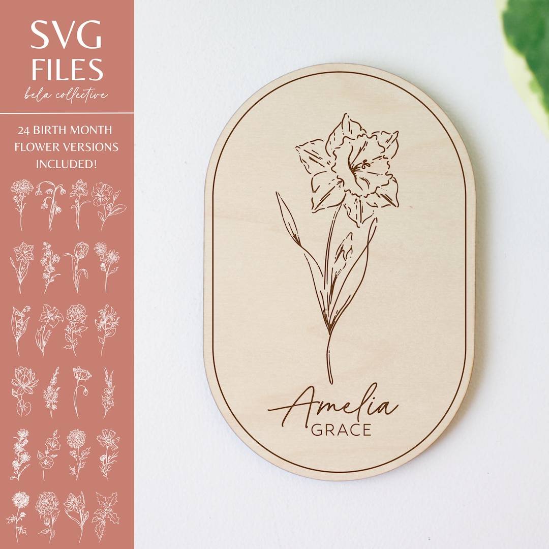 SVG Birth Month File Set | 24 Custom Oval Name Signs | Baby ...