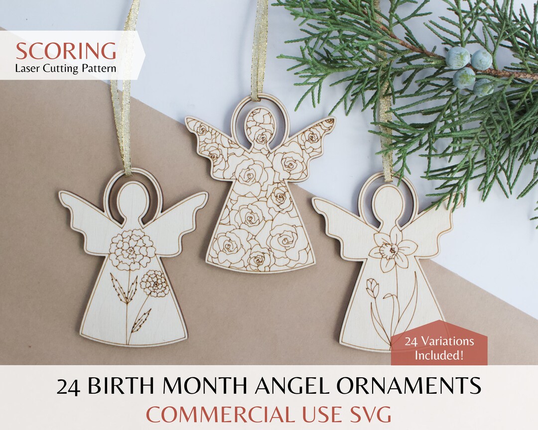 SCORING 24 Birth Month Angel Ornaments SVG Files Set Glowforge Laser ...
