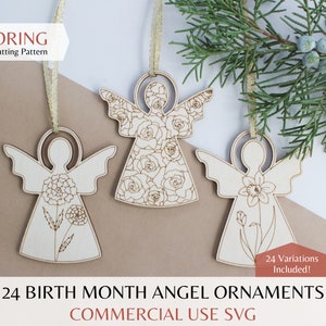 SCORING 24 Birth Month Angel Ornaments SVG Files Set Glowforge Laser ...