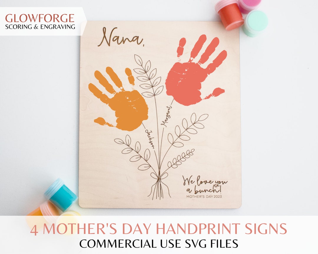 SVG Mother's Day Handprint Sign Set of 4 Wood Handprint Bouquet Wooden ...