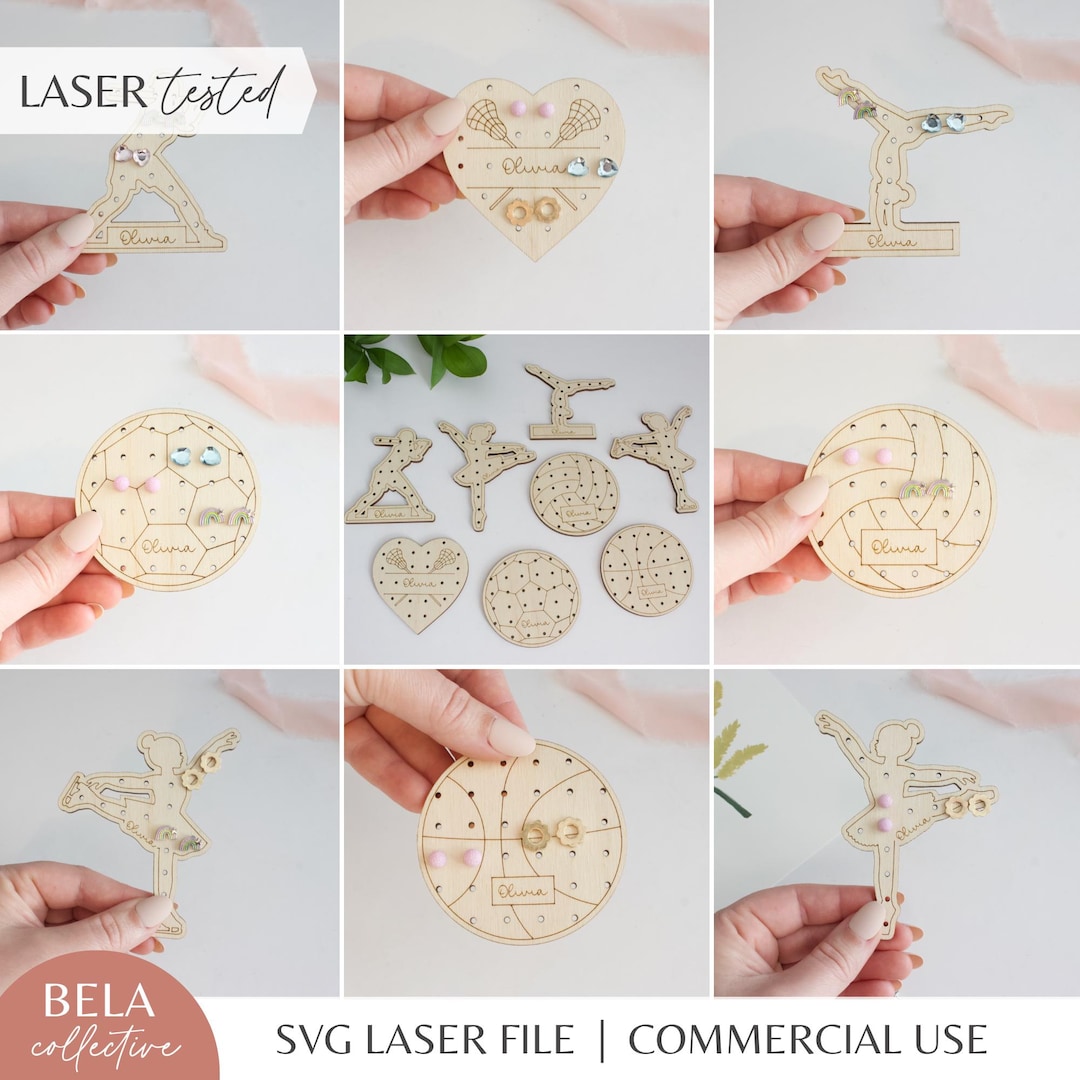 Set of 8 Sports Travel Earring Holders SVG Laser Cut File for Glowforge ...
