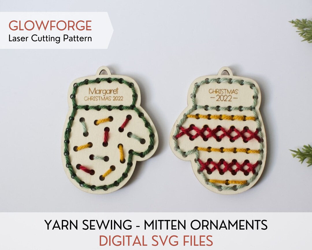 SVG Mitten Ornaments Yarn Embroidery Sewing Set for Laser Cutting, Kids ...