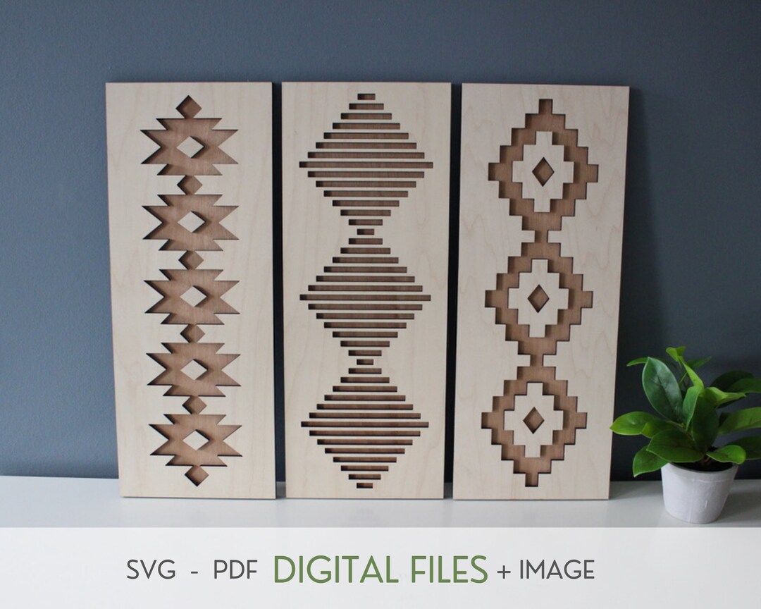 Aztec Layered Panels Trio SVG Laser Cut File for Glowforge, Tribal Wood ...