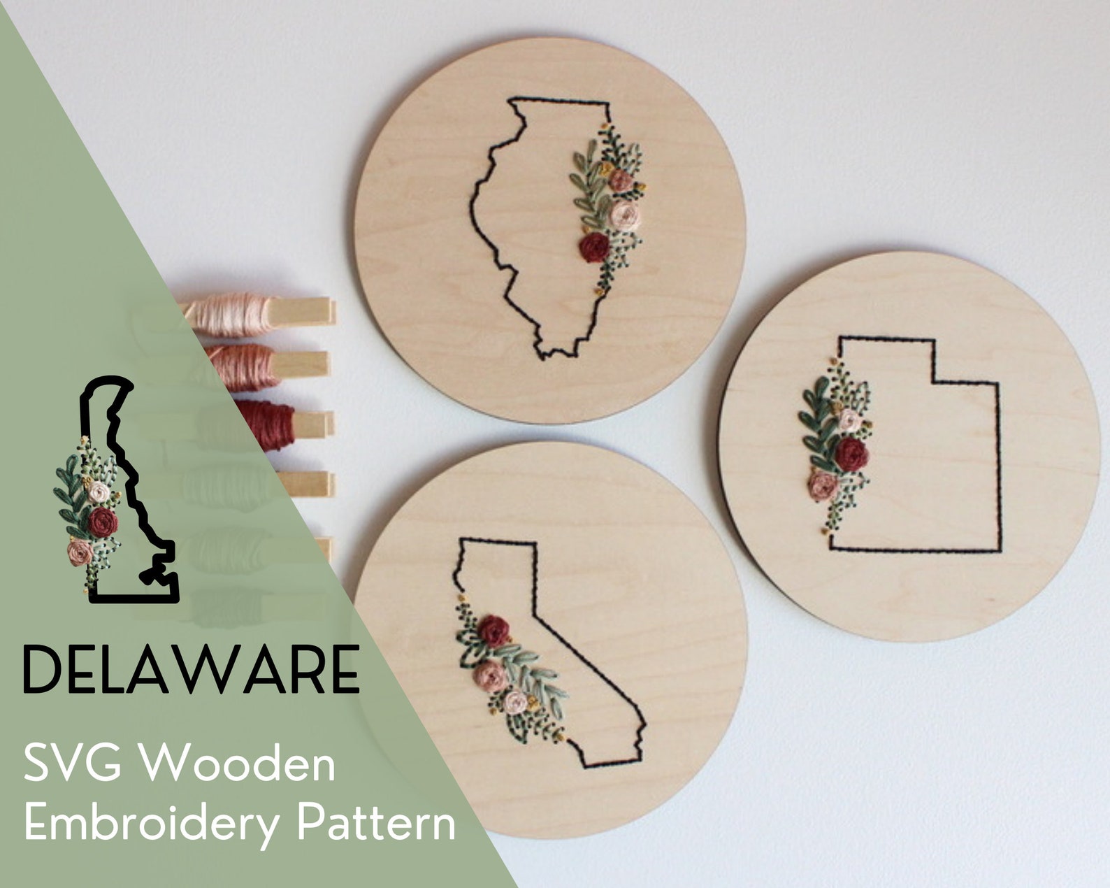 DELAWARE SVG Floral USA State Embroidery Pattern for Laser - Etsy