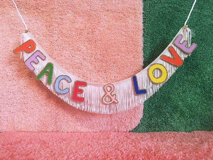 Peace & Love Fringe Banner | Fringe Wall Hanging, Wall Decor, Glitter ...