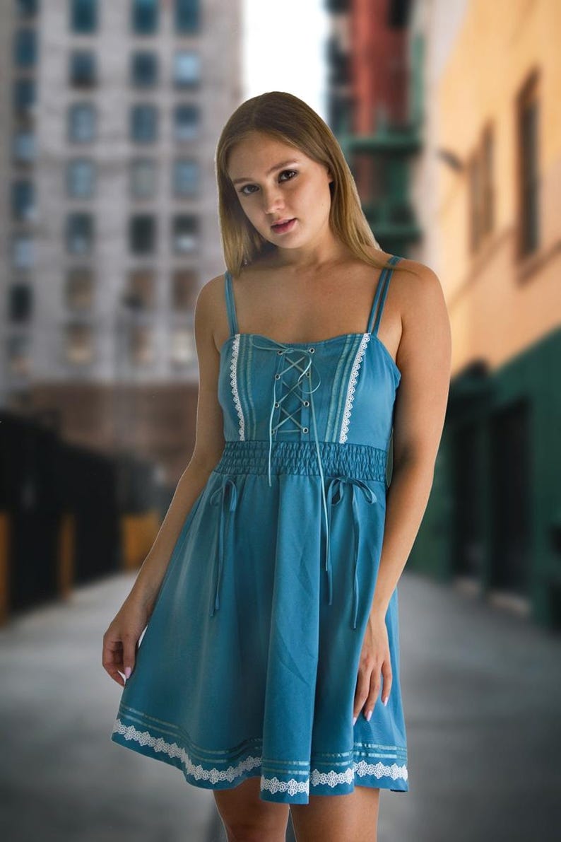 Young Tifa Lockhart Blue Green Dress Cosplay Costume Final Fantasy VII ...