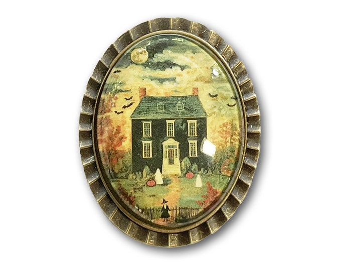 Halloween Brooch, Haunted House Brooch, Colonial House Pin, Halloween ...