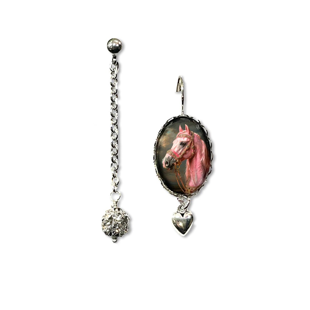 Mismatched Pink Pony & Disco Ball Earrings, Pink Pony Earrings, Pink ...