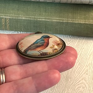 Bluebird Brooch: Victorian Style Spring Bird & Cherry Blossoms Pin - Etsy