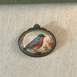 Bluebird Brooch: Victorian Style Spring Bird & Cherry Blossoms Pin - Etsy
