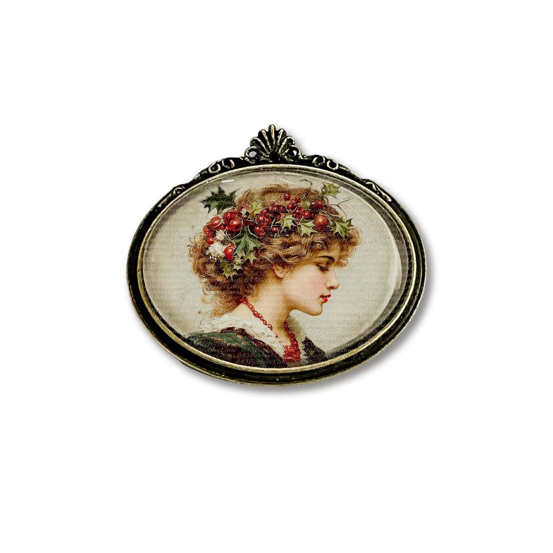 Victorian Style Christmas Lady Brooch – Gibson Girl With Holly and ...