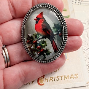 Cardinal Brooch, Winter Pin, Christmas Brooch, Red Bird Pin, Cardinal ...