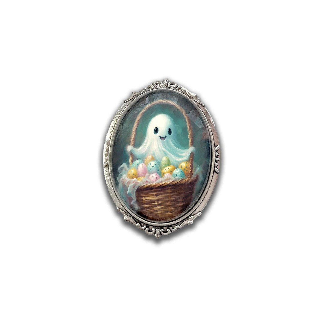 Spring Ghost Brooch, Easter Ghost Pin, Ghost Egg Hunting Pin, Cute ...