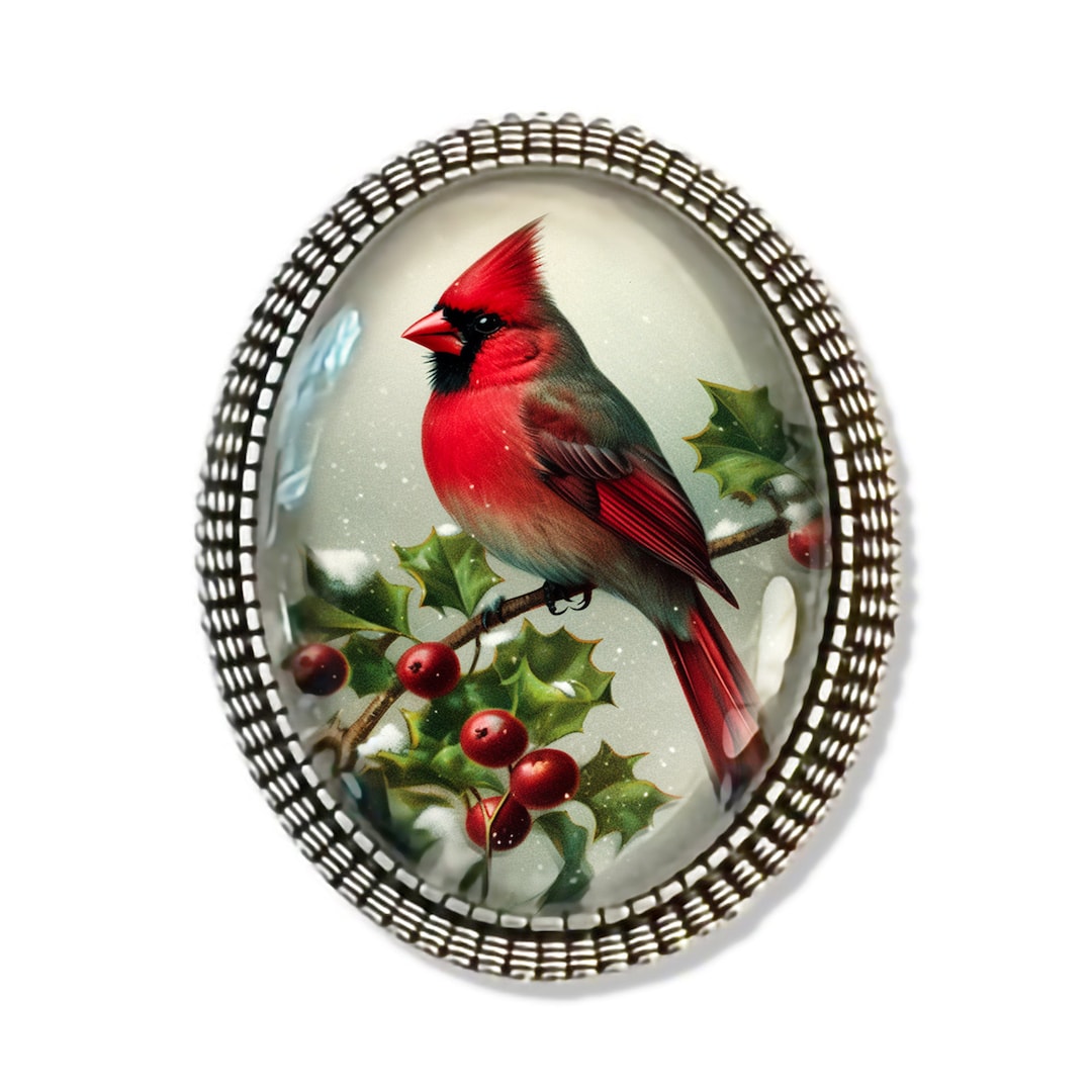 Cardinal Brooch, Winter Pin, Christmas Brooch, Red Bird Pin, Cardinal ...