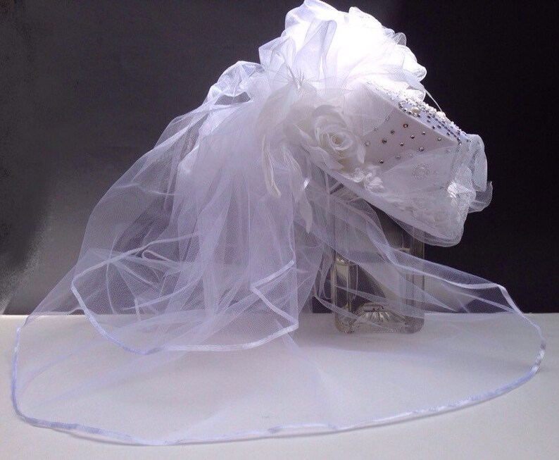 White Satin Bridal Mini Top Hat With Satin Edge Communion Veil ...