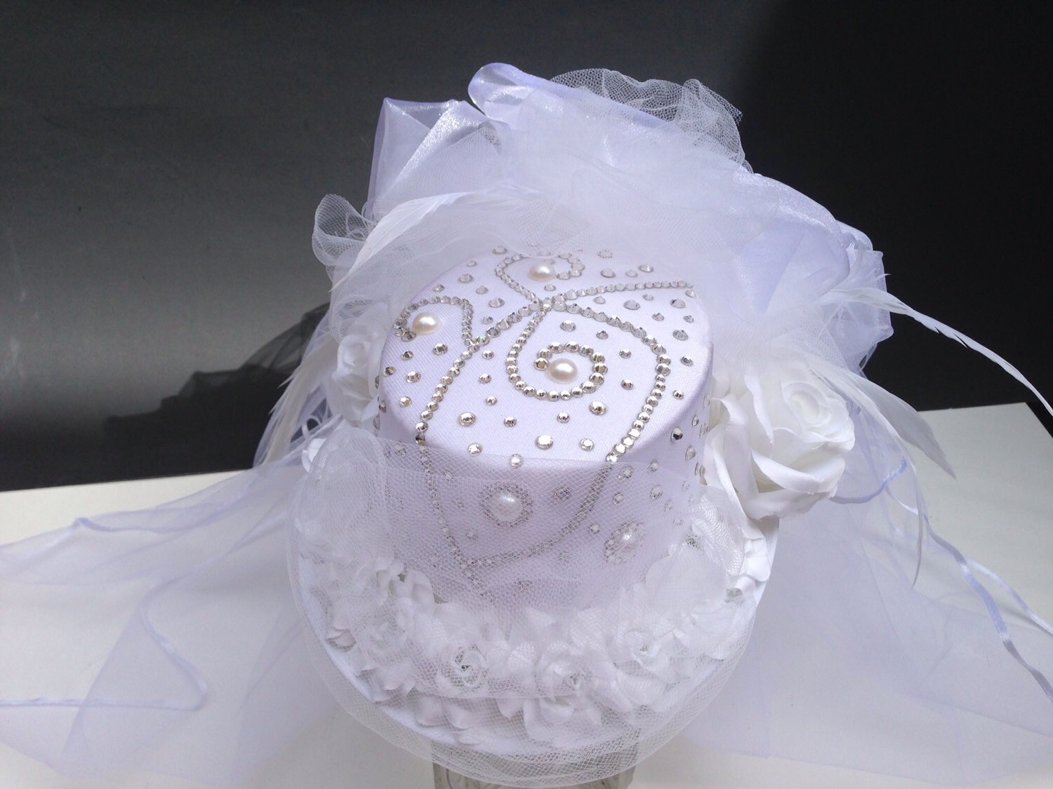 White Satin Bridal Mini Top Hat With Satin Edge Communion Veil ...