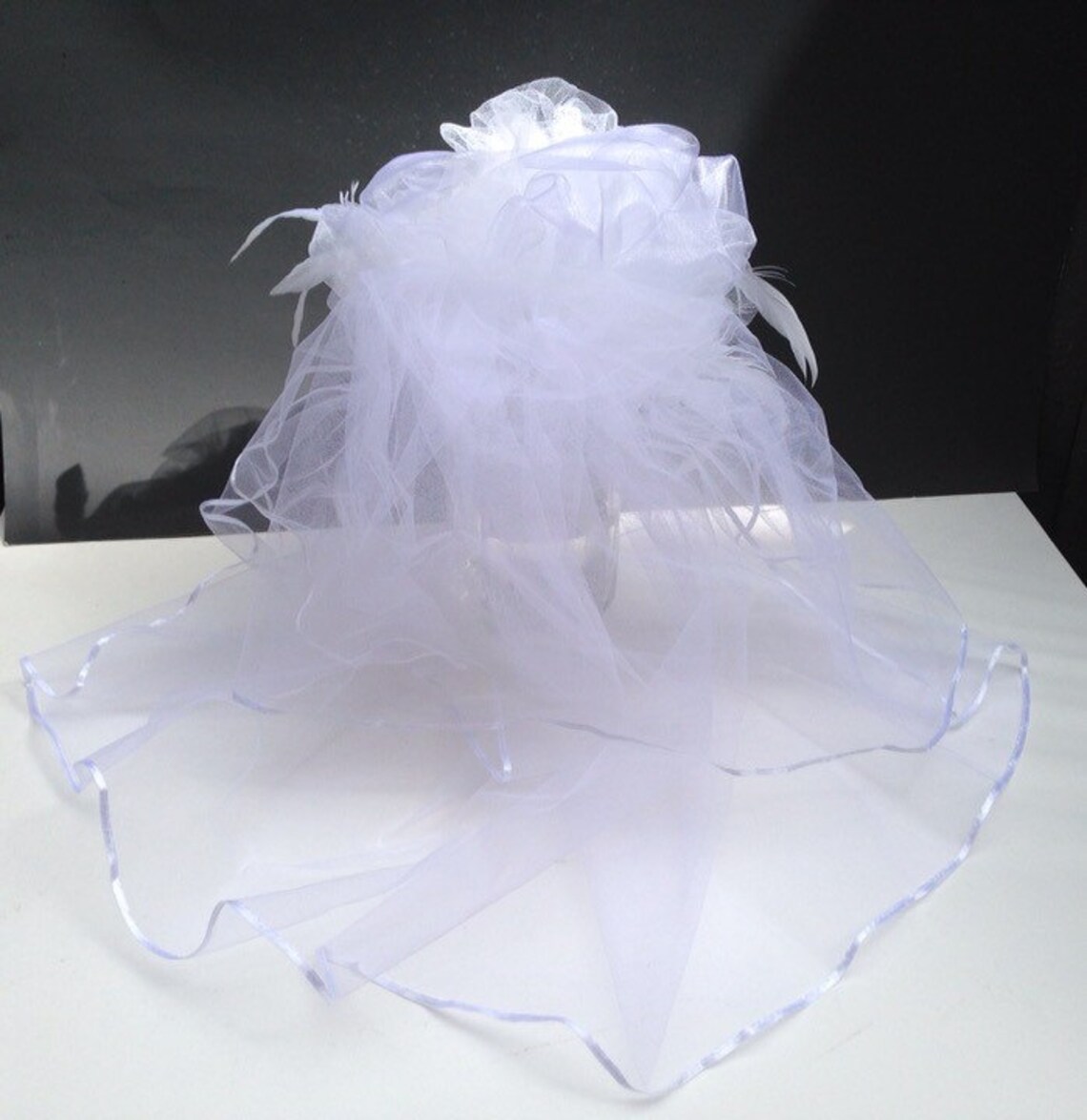 White Satin Bridal Mini Top Hat With Satin Edge Communion Veil ...