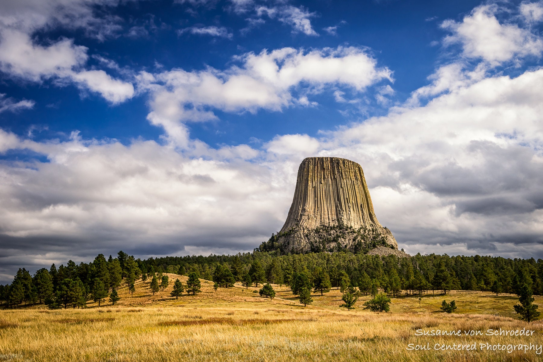Devils Tower, Travel Photography, Landscape, White Clouds, Blue Sky ...