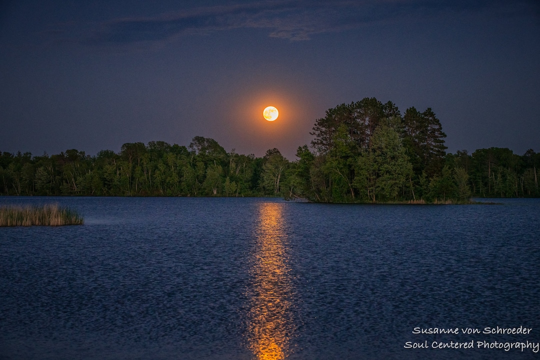 Nature Photography, Strawberry Full Moon, Northern Wisconsin Lake, Fine ...