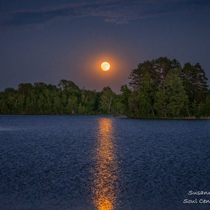 Nature Photography, Strawberry Full Moon, Northern Wisconsin Lake, Fine ...