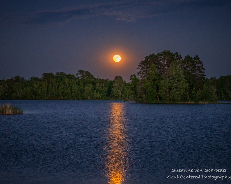Nature Photography, Strawberry Full Moon, Northern Wisconsin Lake, Fine ...