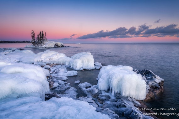 Lake Superior Winter Landscape Blue Hour Dusk Ice Frozen | Etsy