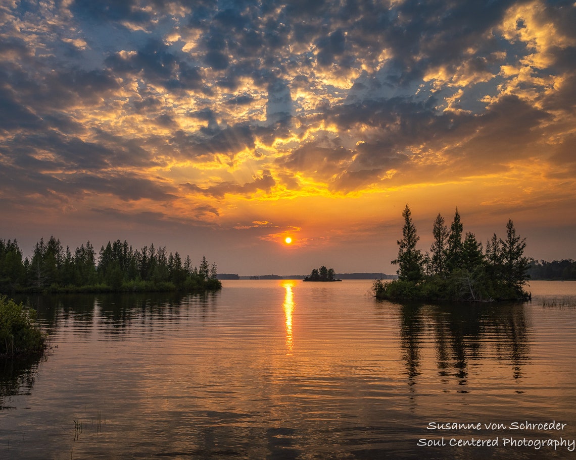 Nature Photography, Golden Sunset, Lake in Northern Wisconsin, Fine Art ...