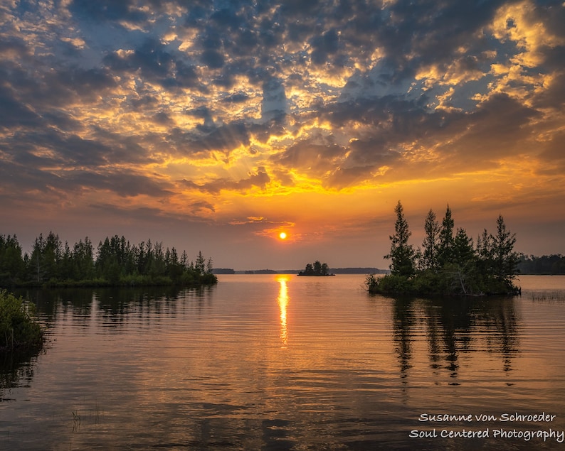 Nature Photography, Golden Sunset, Lake in Northern Wisconsin, Fine Art ...