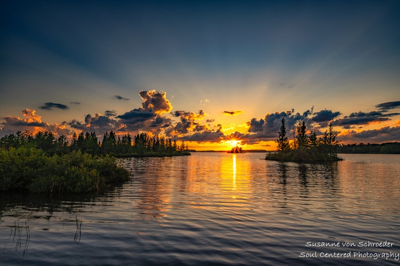 Nature Photography, Golden Sunset, Lake in Northern Wisconsin, Fine Art ...