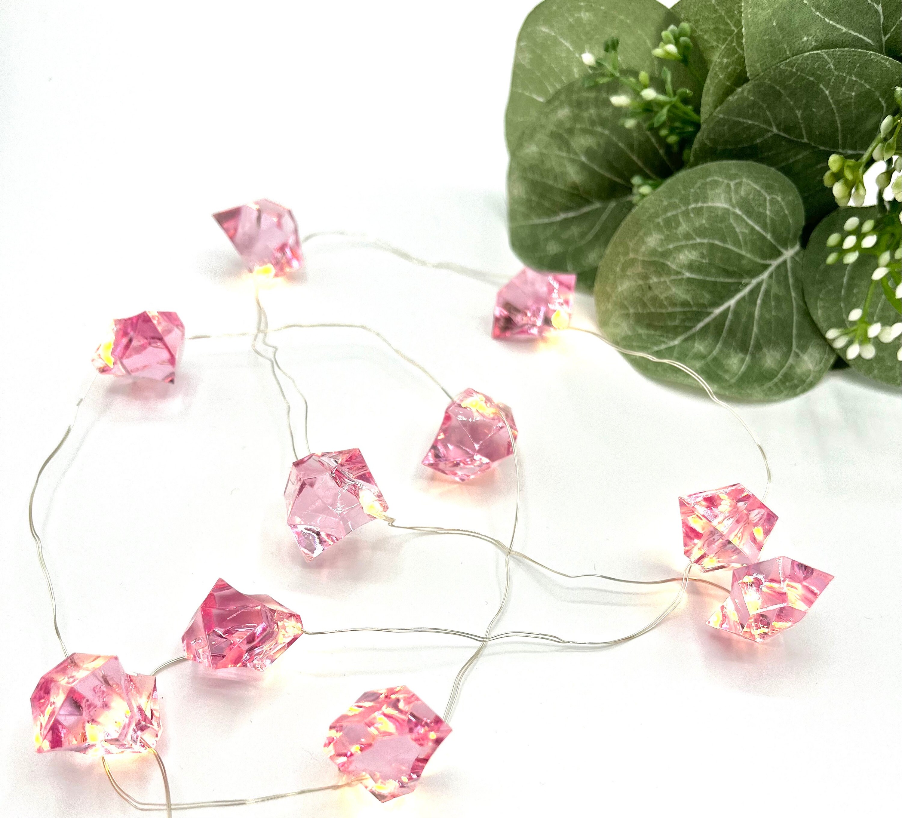 Pink Crystal String Lights Garland, 7 Foot Fairy Light String Lights ...