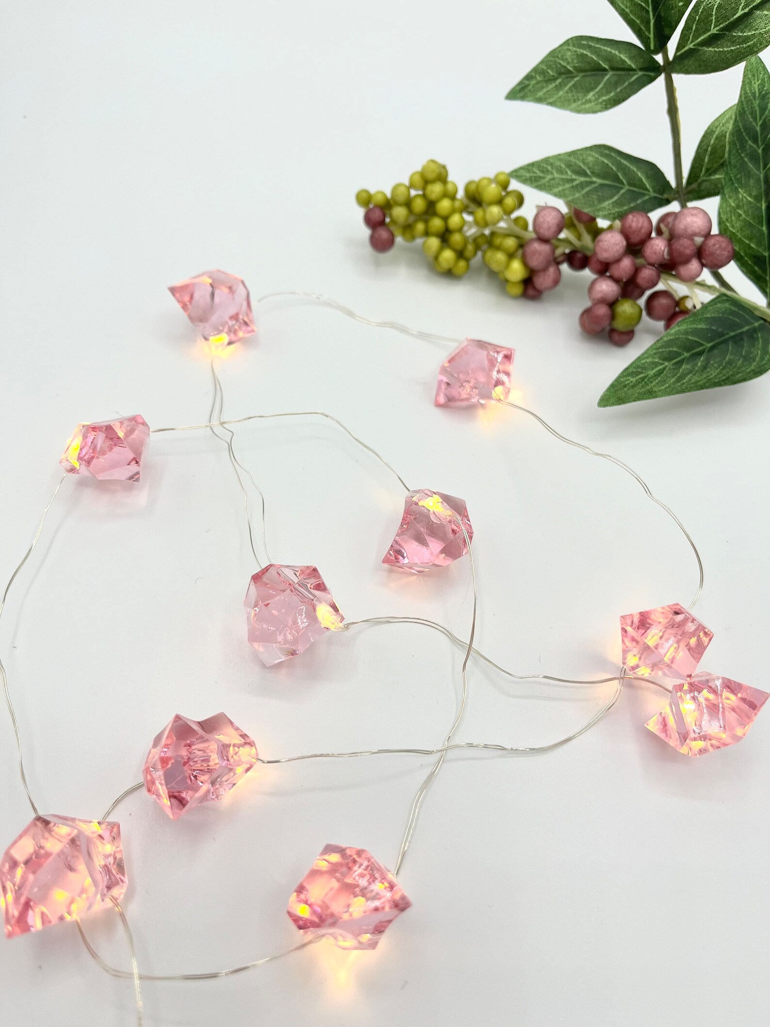 Pink Crystal String Lights Garland, 7 Foot Fairy Light String Lights ...