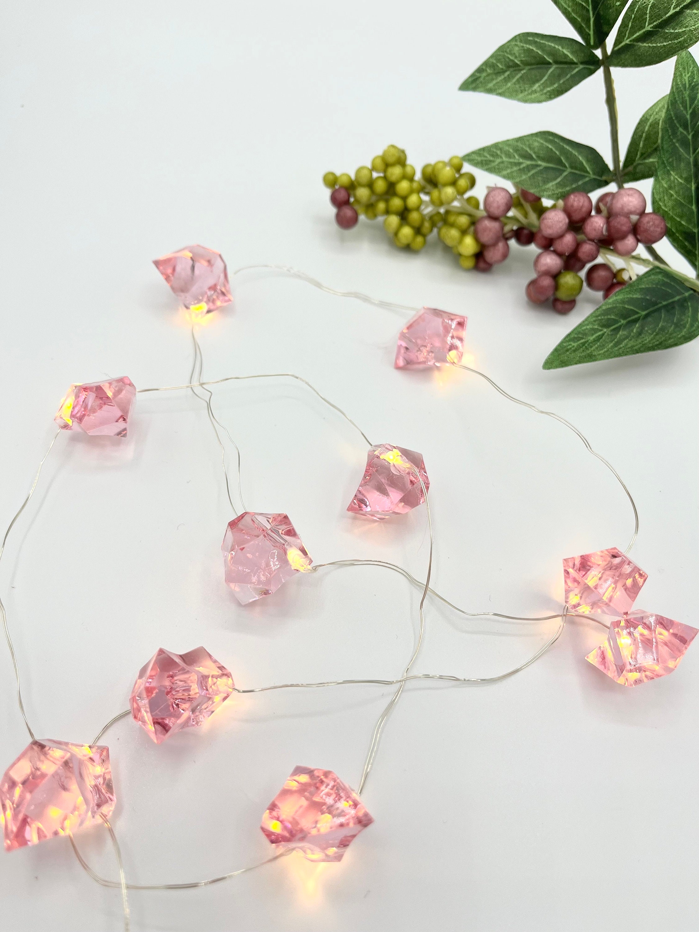 Pink Crystal String Lights Garland, 7 Foot Fairy Light String Lights ...