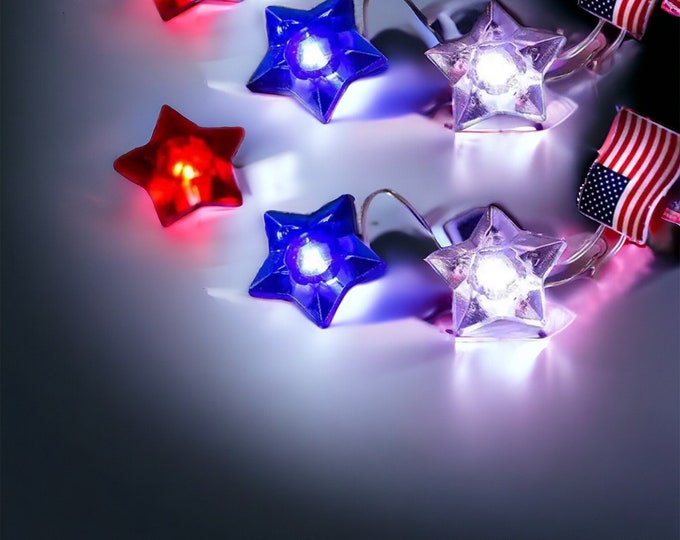 July 4th American Flag String Light 7 Ft Flag Garland Battery Operated ...
