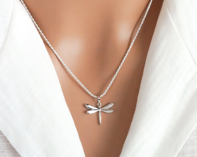 Dragonfly Necklace 925 Sterling Silver Jewelry Clear Cubic Zirconia ...