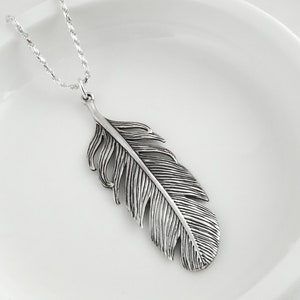 Large Feather Necklace 925 Sterling Silver Jewelry Feather Pendant ...