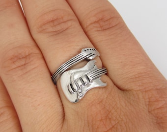 Silver Guitar Ring | Etsy