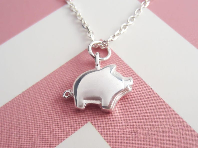 Pig Necklace: 925 Sterling Silver Jewelry, Dainty Piglet Charm Pendant ...