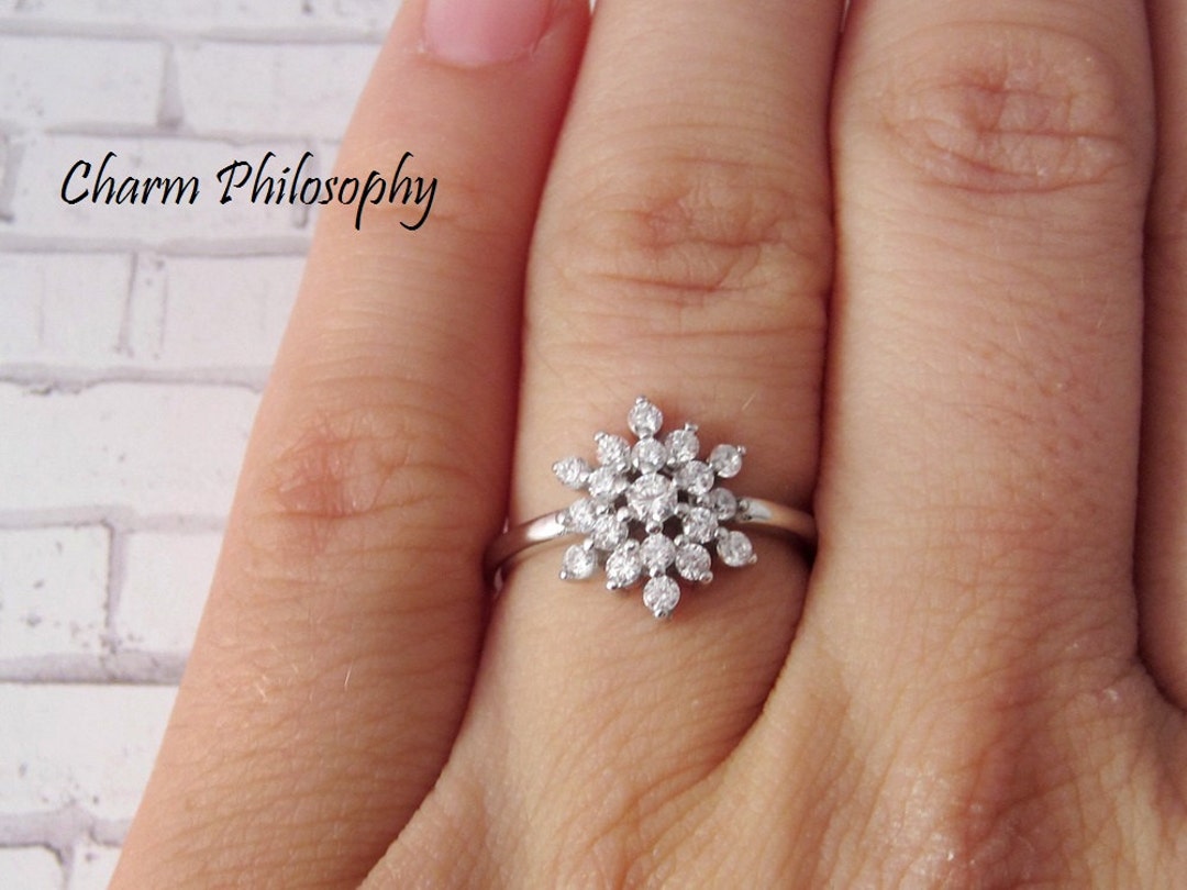 Snowflake Ring Cubic Zirconia Snowflake Jewelry Sizes 6-9 925 Sterling ...