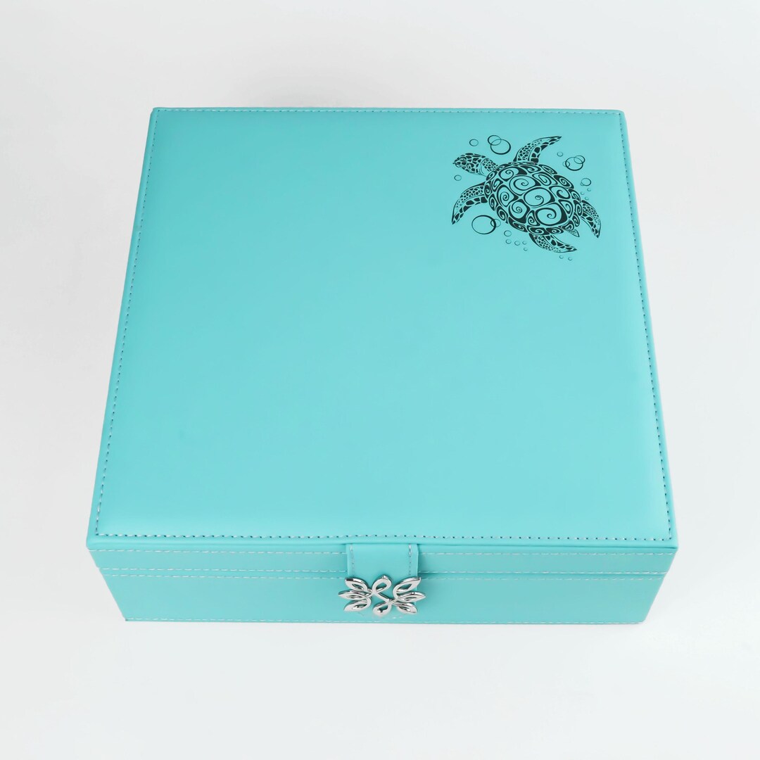 Sea Turtle Jewelry Box - Turquoise Blue Vegan Leather Jewelry Box for ...