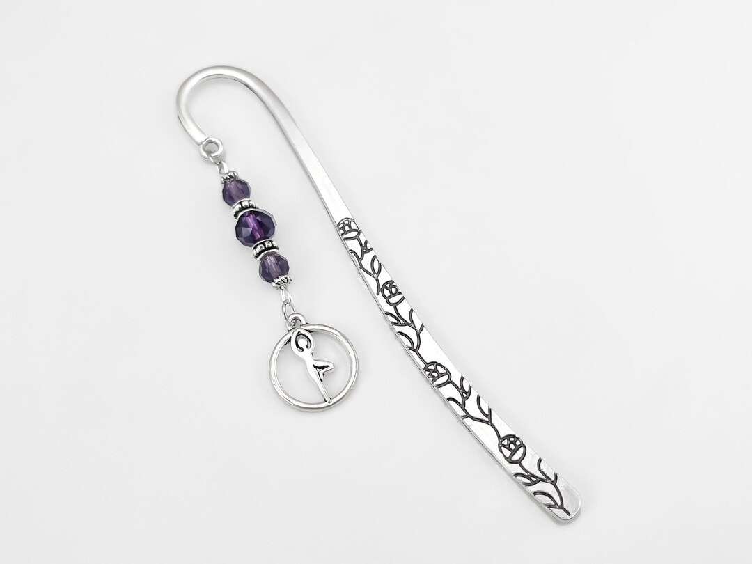 Yoga Bookmark Tree Pose Charm Book Marker Custom Beaded Tibetan Silver ...