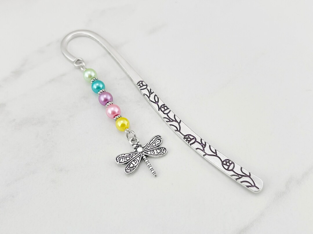 Dragonfly Bookmark Silver Dragonfly Charm Unique Beaded Charm Bookmark ...