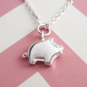 Pig Necklace - Very Small Piglet Charm Pendant - 925 Sterling Silver ...