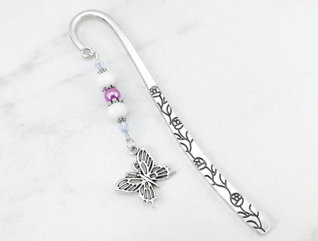 Butterfly Bookmark - Silver Butterfly Charm Bookmark - Unique Beaded ...