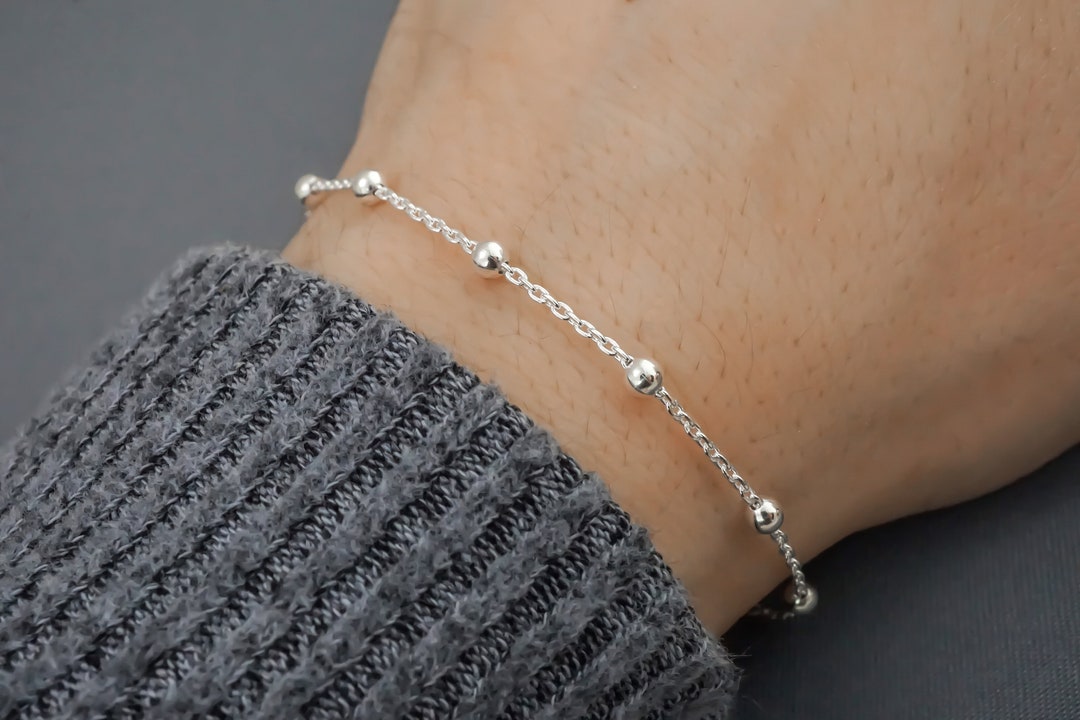 Ball Chain Bracelet Round Ball Chain Anklet 925 Sterling Silver Jewelry ...